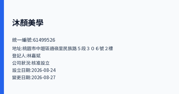 沐顏美學的照片-統編 61499526(桃園市) 公司登記資料與營業項目詳細圖表