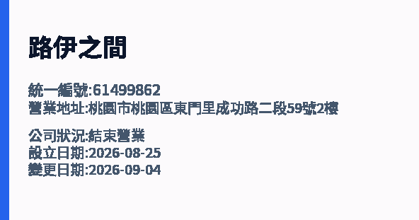 路伊之間的照片-統編 61499862(桃園市) 公司登記資料與營業項目詳細圖表