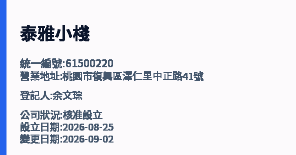 泰雅小棧的照片-統編 61500220(桃園市) 公司登記資料與營業項目詳細圖表