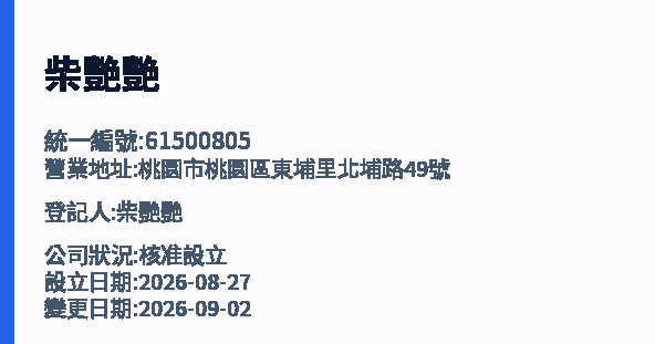 柴艷艷的照片-統編 61500805(桃園市) 公司登記資料與營業項目詳細圖表