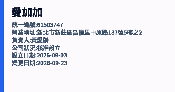 愛加加的照片-統編 61503747(新北市) 公司登記資料與營業項目詳細圖表