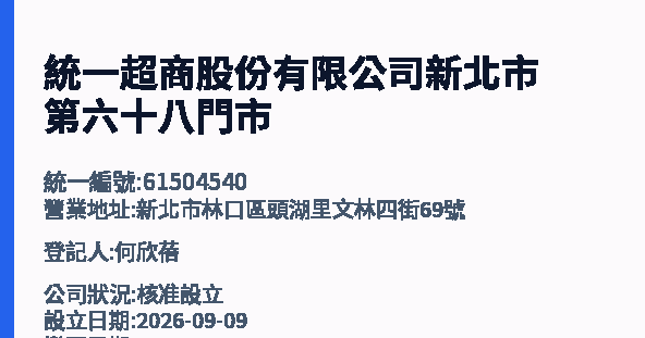 統一超商股份有限公司新北市第六十八門市的照片-統編 61504540(新北市) 公司登記資料與營業項目詳細圖表