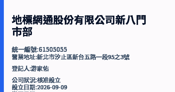 地標網通股份有限公司新八門市部的照片-統編 61505055(新北市) 公司登記資料與營業項目詳細圖表