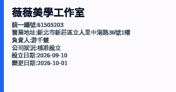 薇薇美學工作室的照片-統編 61505203(新北市) 公司登記資料與營業項目詳細圖表