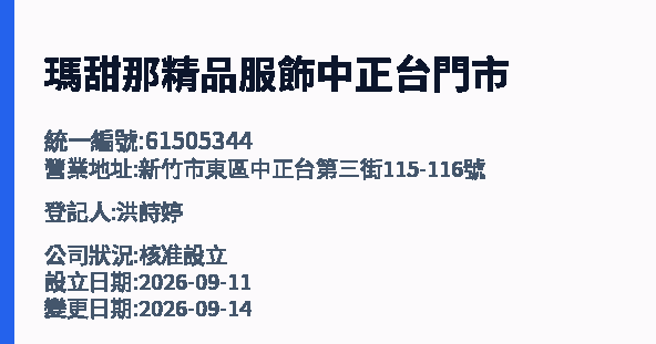 瑪甜那精品服飾中正台門市的照片-統編 61505344(新竹市) 公司登記資料與營業項目詳細圖表