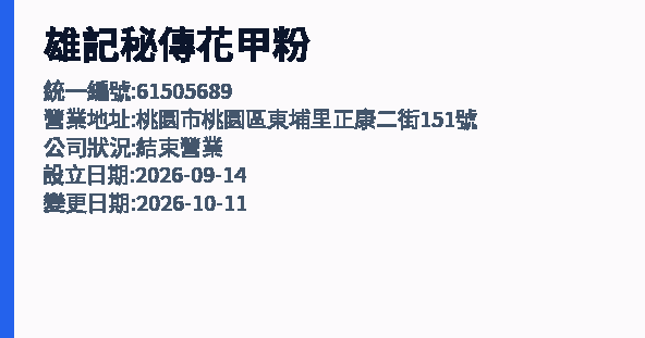 雄記秘傳花甲粉的照片-統編 61505689(桃園市) 公司登記資料與營業項目詳細圖表