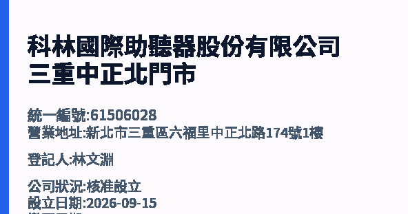 科林國際助聽器股份有限公司三重中正北門市的照片-統編 61506028(新北市) 公司登記資料與營業項目詳細圖表