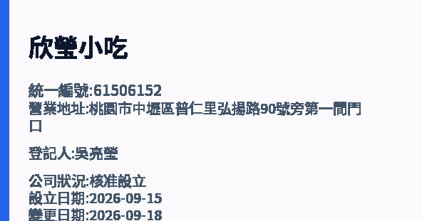 欣瑩小吃的照片-統編 61506152(桃園市) 公司登記資料與營業項目詳細圖表
