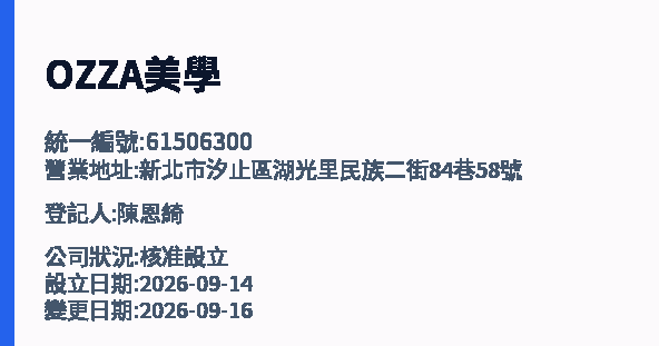 OZZA美學的照片-統編 61506300(新北市) 公司登記資料與營業項目詳細圖表