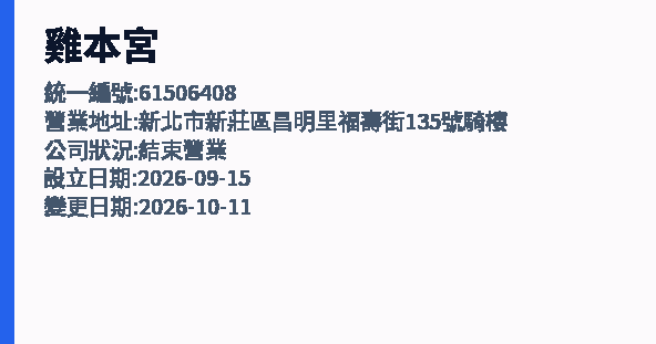 雞本宮的照片-統編 61506408(新北市) 公司登記資料與營業項目詳細圖表