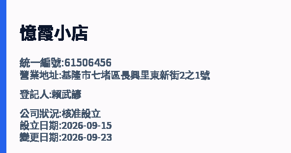 憶霞小店的照片-統編 61506456(基隆市) 公司登記資料與營業項目詳細圖表