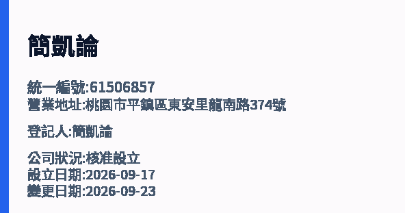 簡凱論的照片-統編 61506857(桃園市) 公司登記資料與營業項目詳細圖表