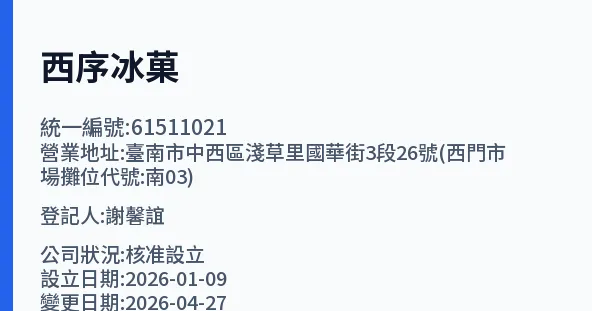 西序冰菓的照片-統編 61511021(臺南市) 公司登記資料與營業項目詳細圖表