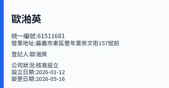 歐湐英的照片-統編 61511681(嘉義市) 公司登記資料與營業項目詳細圖表