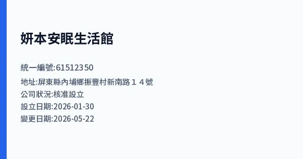 妍本安眠生活館的照片-統編 61512350(屏東縣) 公司登記資料與營業項目詳細圖表