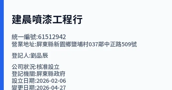 建晨噴漆工程行的照片-統編 61512942(屏東縣) 公司登記資料與營業項目詳細圖表