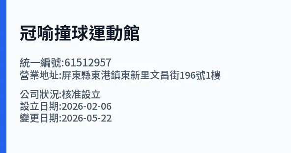 冠喻撞球運動館的照片-統編 61512957(屏東縣) 公司登記資料與營業項目詳細圖表