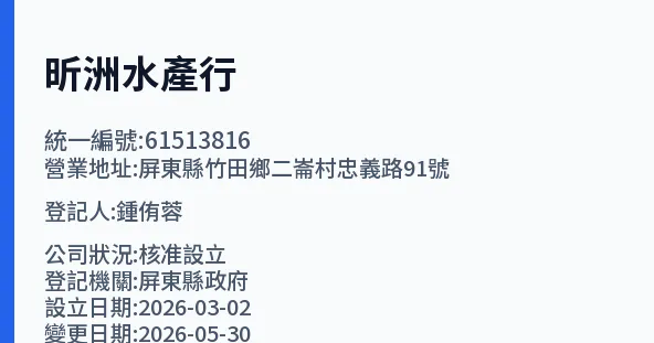 昕洲水產行的照片-統編 61513816(屏東縣) 公司登記資料與營業項目詳細圖表