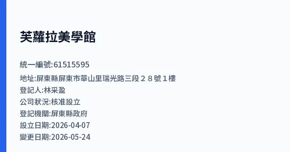 芙蘿拉美學館的照片-統編 61515595(屏東縣) 公司登記資料與營業項目詳細圖表