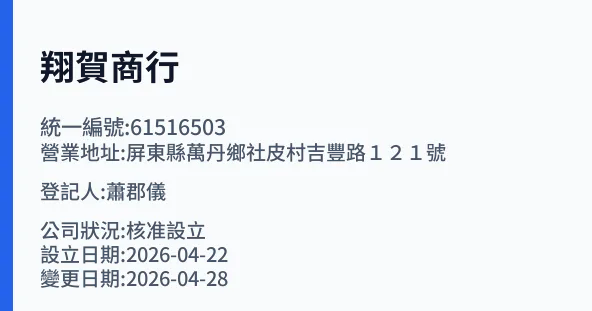 翔賀商行的照片-統編 61516503(屏東縣) 公司登記資料與營業項目詳細圖表
