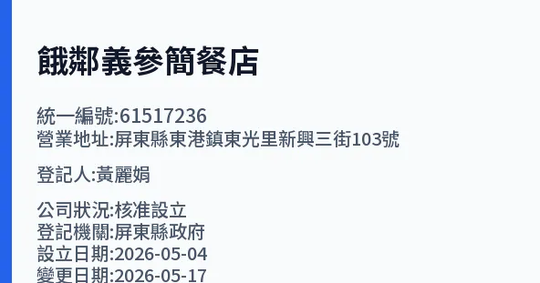 餓鄰義參簡餐店的照片-統編 61517236(屏東縣) 公司登記資料與營業項目詳細圖表
