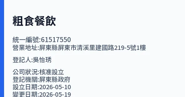 粗食餐飲的照片-統編 61517550(屏東縣) 公司登記資料與營業項目詳細圖表