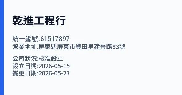 乾進工程行的照片-統編 61517897(屏東縣) 公司登記資料與營業項目詳細圖表