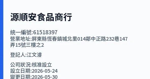 源順安食品商行的照片-統編 61518397(屏東縣) 公司登記資料與營業項目詳細圖表