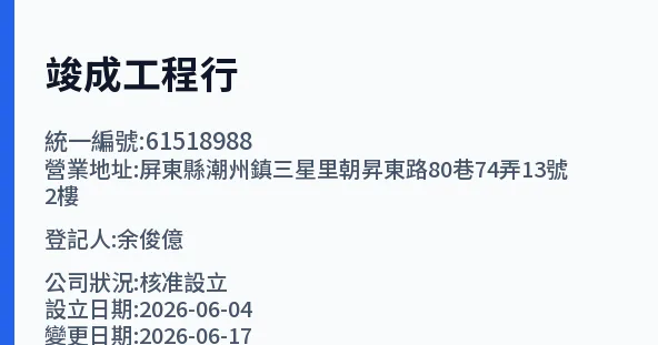 竣成工程行的照片-統編 61518988(屏東縣) 公司登記資料與營業項目詳細圖表