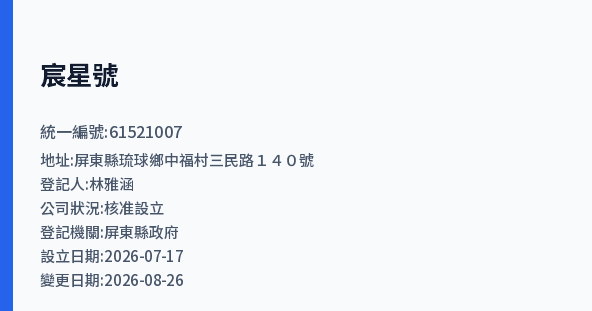 宸星號的照片-統編 61521007 公司登記資料與營業項目詳細圖表