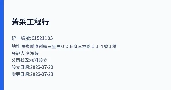 菁采工程行的照片-統編 61521105(屏東縣) 公司登記資料與營業項目詳細圖表