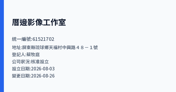 厝邊影像工作室的照片-統編 61521702(屏東縣) 公司登記資料與營業項目詳細圖表