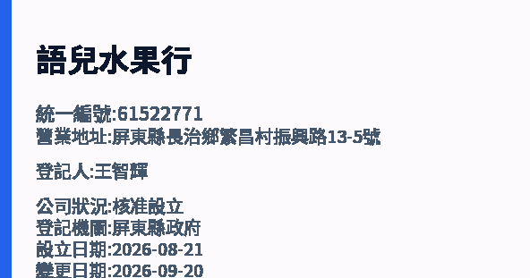 語兒水果行的照片-統編 61522771(屏東縣) 公司登記資料與營業項目詳細圖表