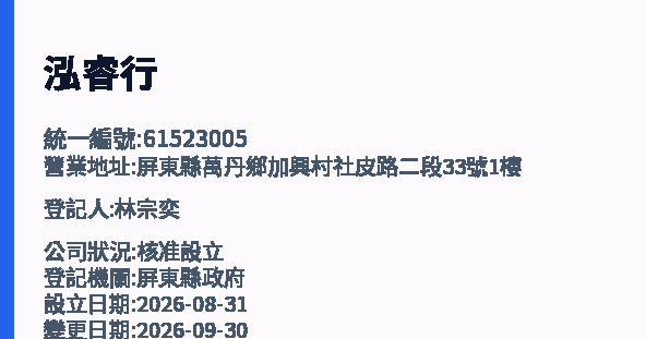 泓睿行的照片-統編 61523005(屏東縣) 公司登記資料與營業項目詳細圖表