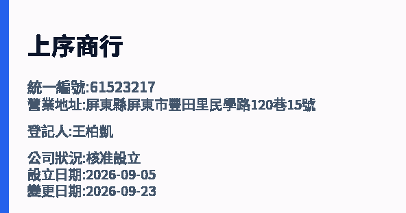 上序商行的照片-統編 61523217(屏東縣) 公司登記資料與營業項目詳細圖表