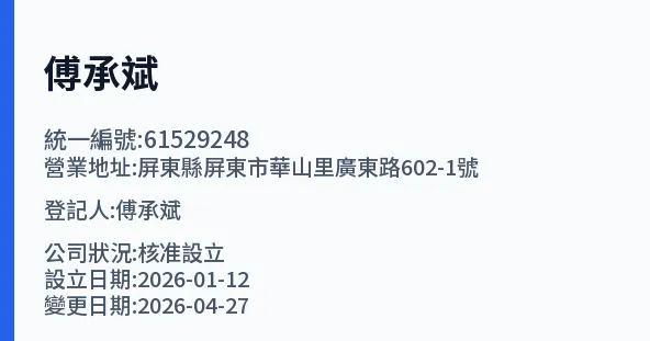 傅承斌的照片-統編 61529248(屏東縣) 公司登記資料與營業項目詳細圖表