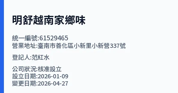 明舒越南家鄉味的照片-統編 61529465(臺南市) 公司登記資料與營業項目詳細圖表