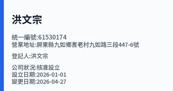 洪文宗的照片-統編 61530174(屏東縣) 公司登記資料與營業項目詳細圖表