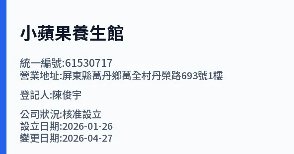 小蘋果養生館的照片-統編 61530717(屏東縣) 公司登記資料與營業項目詳細圖表