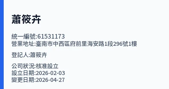 蕭筱卉的照片-統編 61531173(臺南市) 公司登記資料與營業項目詳細圖表