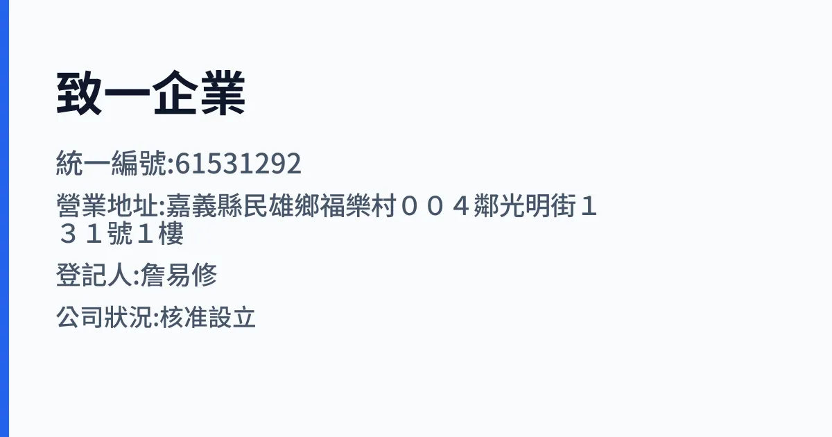 致一企業 - 統編 61531292(嘉義縣) 公司登記資料與營業項目詳細圖表