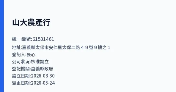 山大農產行的照片-統編 61531461(嘉義縣) 公司登記資料與營業項目詳細圖表