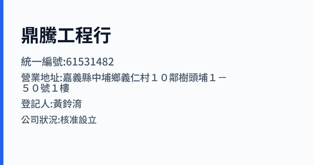 鼎騰工程行 - 統編 61531482(嘉義縣) 公司登記資料與營業項目詳細圖表