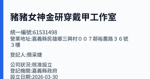 豬豬女神金研穿戴甲工作室的照片-統編 61531498(嘉義縣) 公司登記資料與營業項目詳細圖表