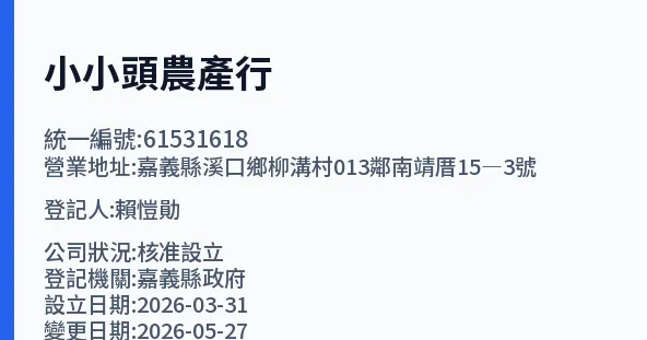 小小頭農產行的照片-統編 61531618(嘉義縣) 公司登記資料與營業項目詳細圖表