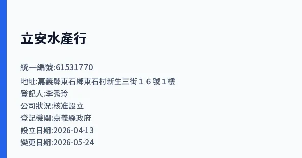 立安水產行的照片-統編 61531770(嘉義縣) 公司登記資料與營業項目詳細圖表