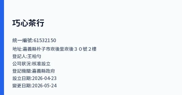 巧心茶行的照片-統編 61532150(嘉義縣) 公司登記資料與營業項目詳細圖表