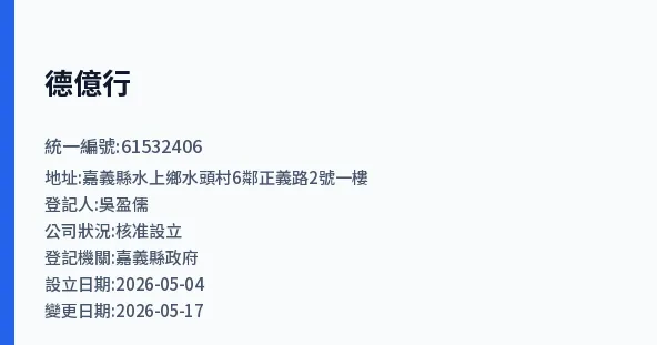 德億行的照片-統編 61532406(嘉義縣) 公司登記資料與營業項目詳細圖表