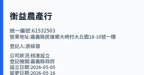 衡益農產行的照片-統編 61532503(嘉義縣) 公司登記資料與營業項目詳細圖表