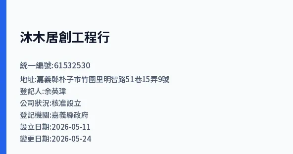 沐木居創工程行的照片-統編 61532530(嘉義縣) 公司登記資料與營業項目詳細圖表